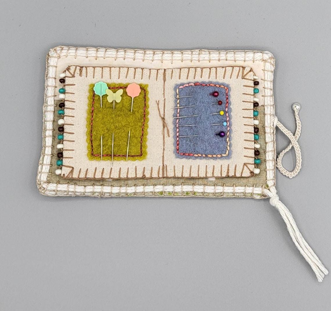 Needle Book, Cover is Slow Stitched, Four Pages, Two Pockets - Etsy