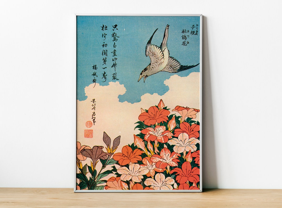 Hokusai Bird and Azalea Print, Vintage Japanese Art Poster - Etsy
