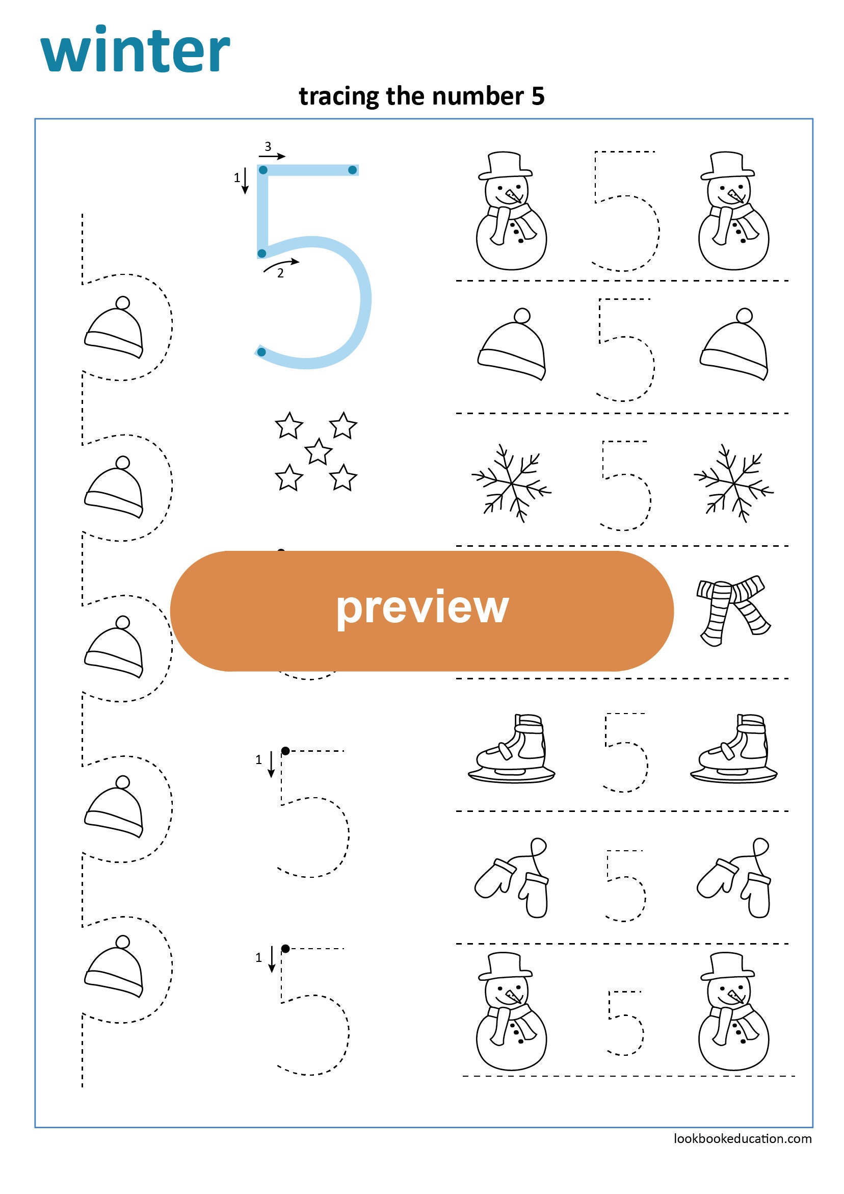 Workbook Winter Tracing Numbers & Counting Objects Digital File - Etsy