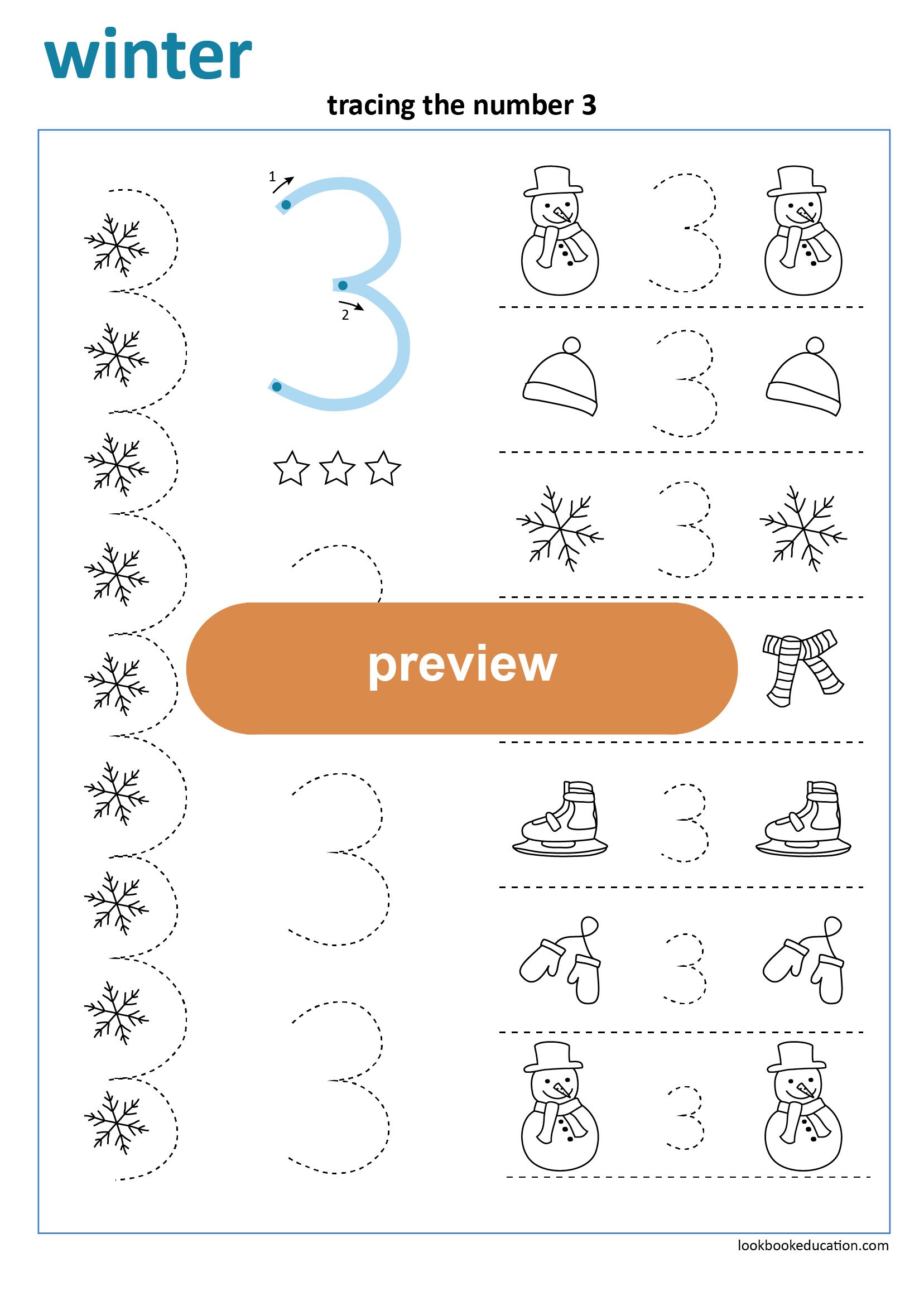 Workbook Winter Tracing Numbers & Counting Objects Digital File - Etsy