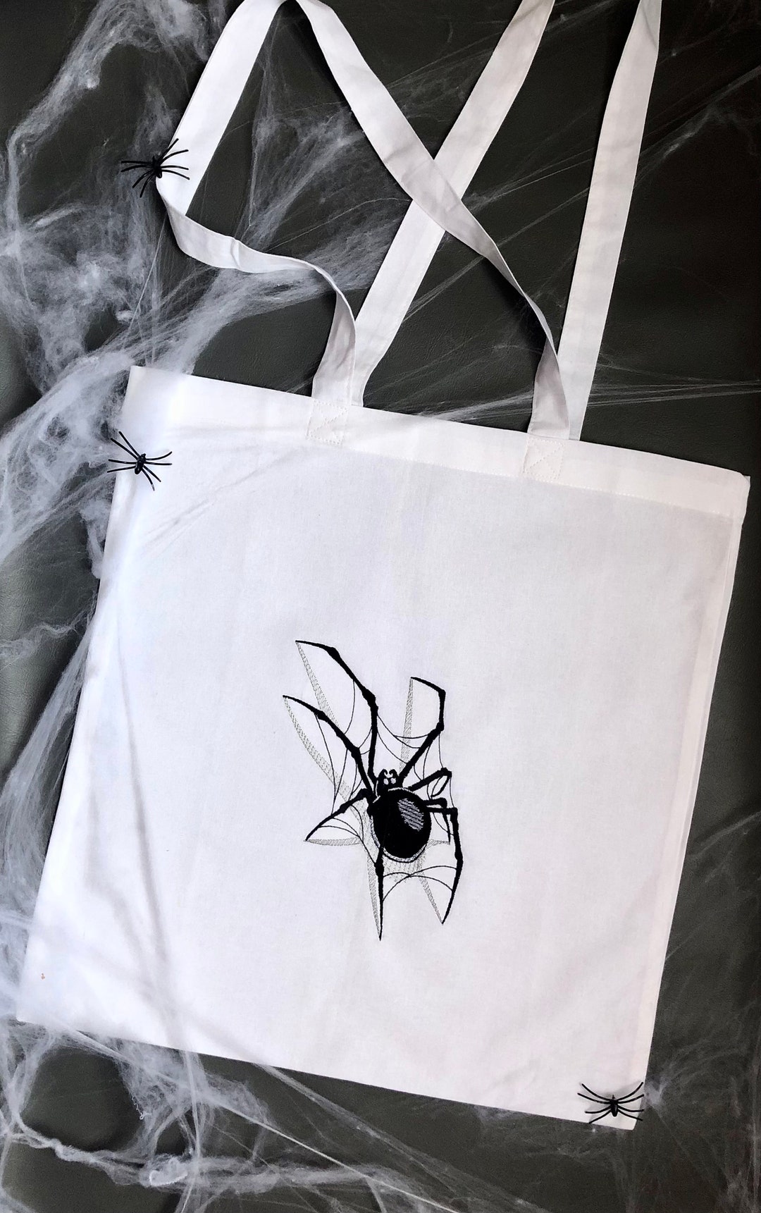 Spider Tote Bag Halloween Tote Bag Embroidered 3D Spider Canvas Bag ...