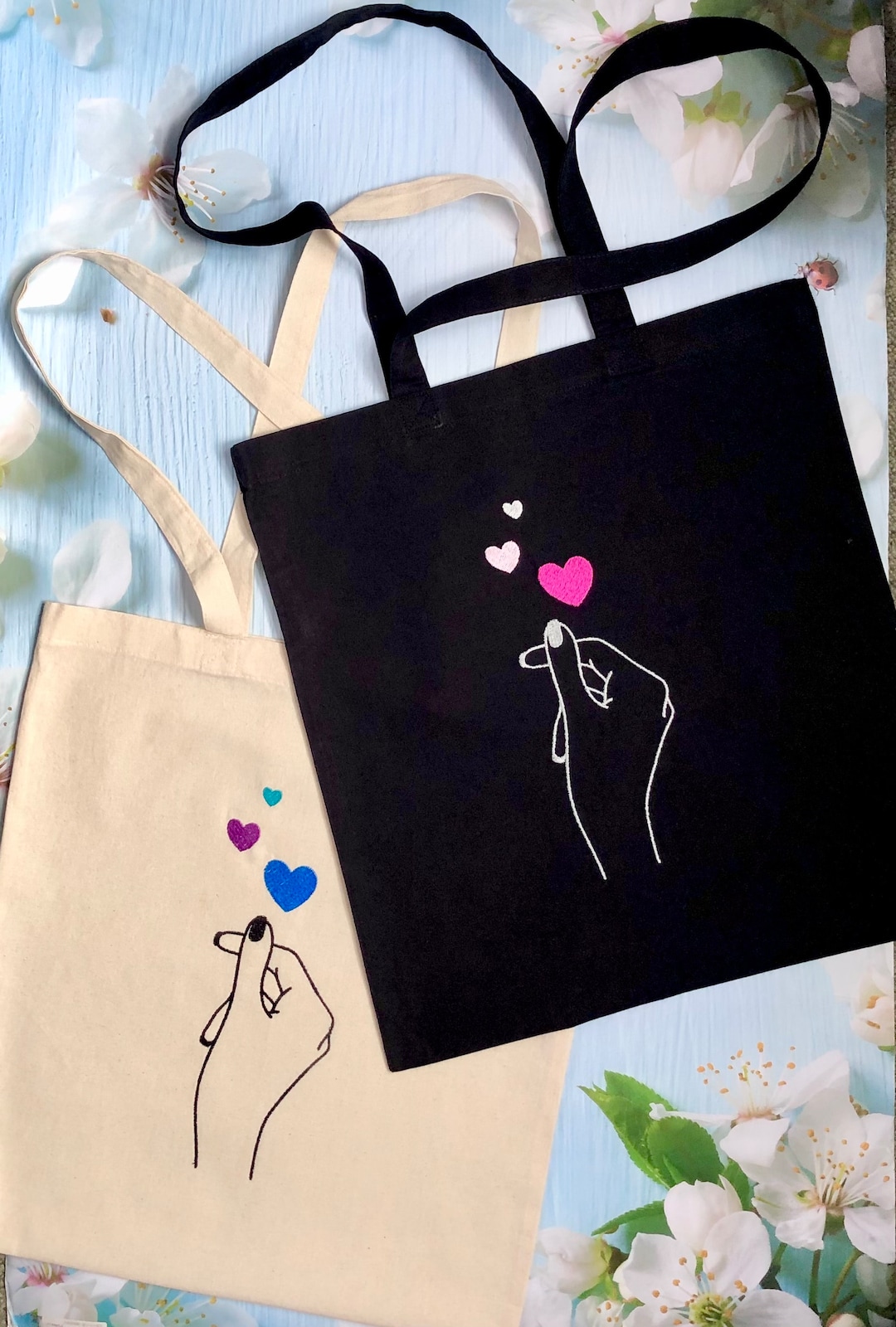 Korean Finger Love Symbol Tote Bag Korean Heart Shopping Bag Birthday ...