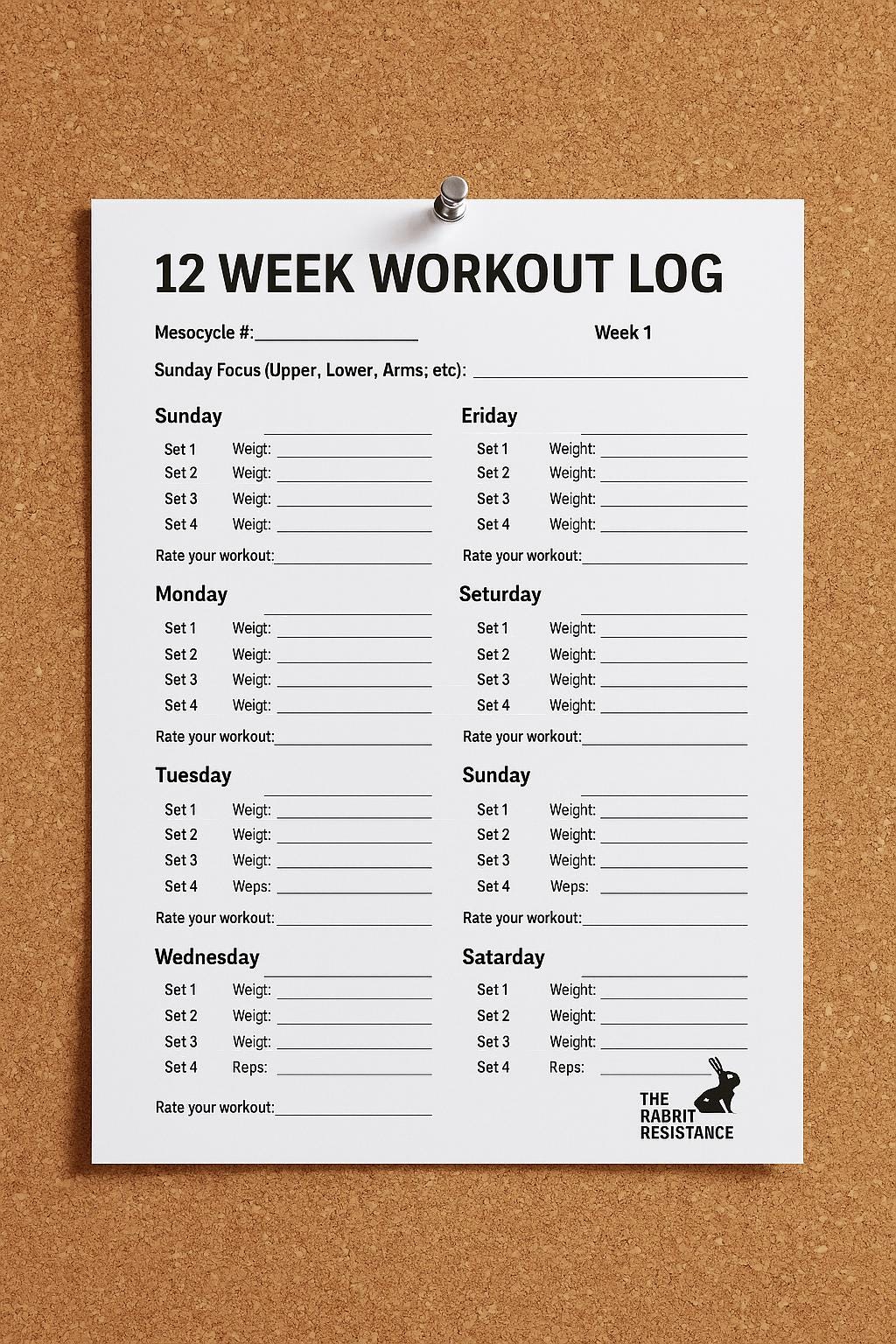 12-week Fitness Tracker: Printable & Fillable Workout Log (PDF Download ...