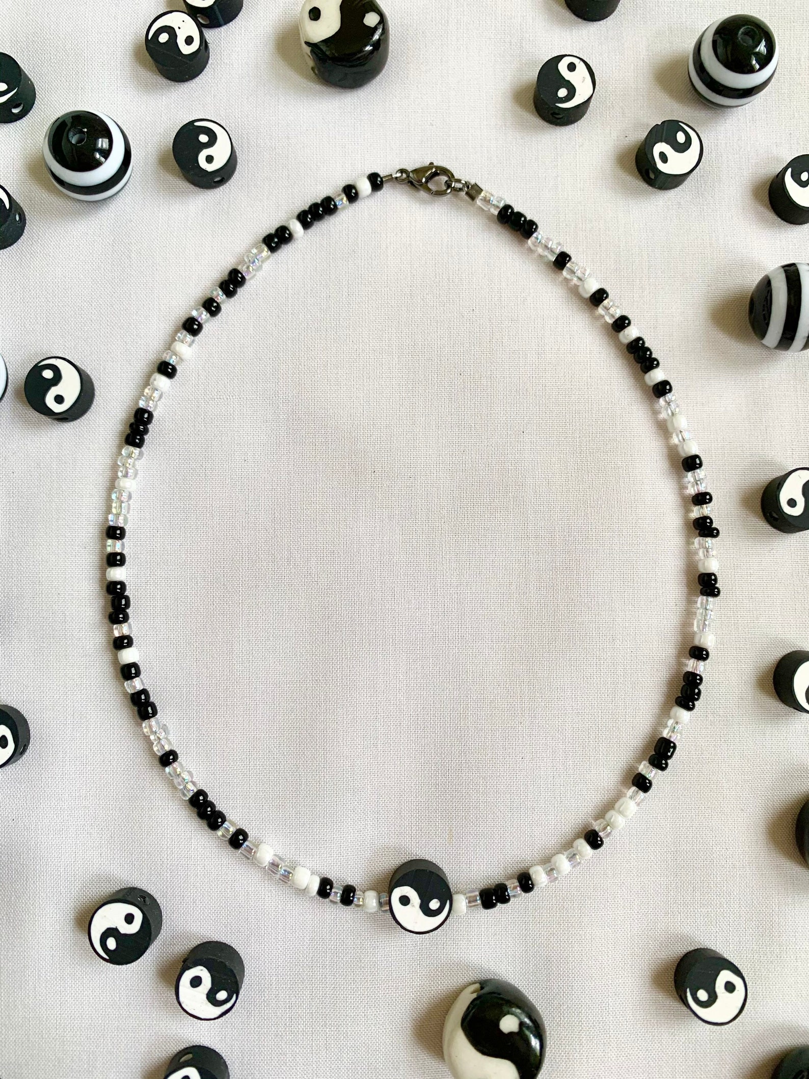 Yin Yang Beaded Necklace - Etsy