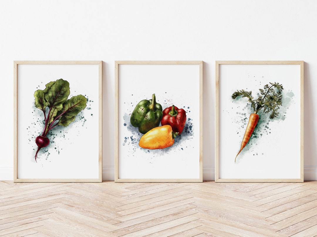 Vegetable Kitchen Prints Set of 3 Kitchen Wall Art Print Set Veggie ...