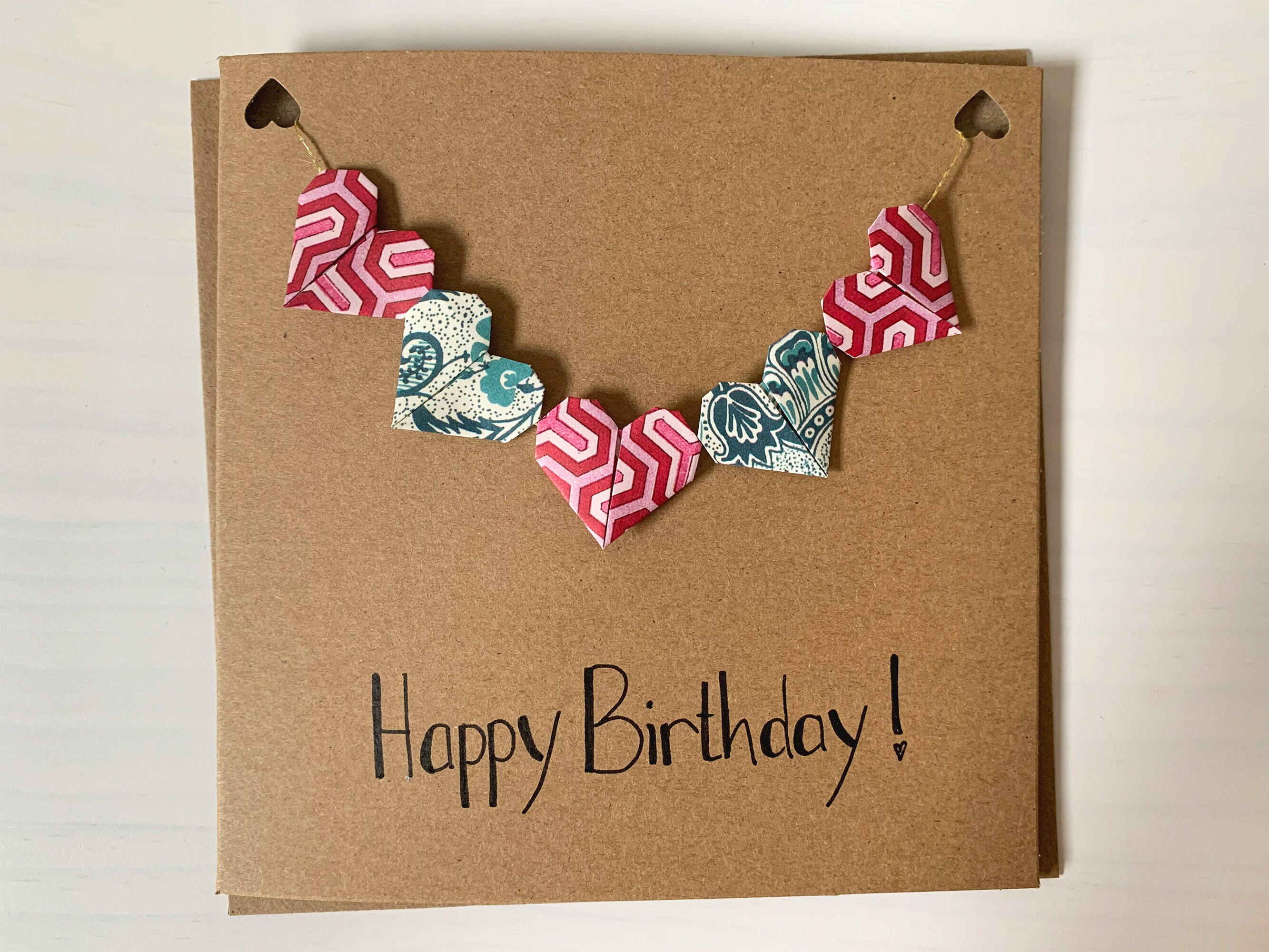 Happy Birthday Origami Hearts Blank Card Bunting Love - Etsy UK