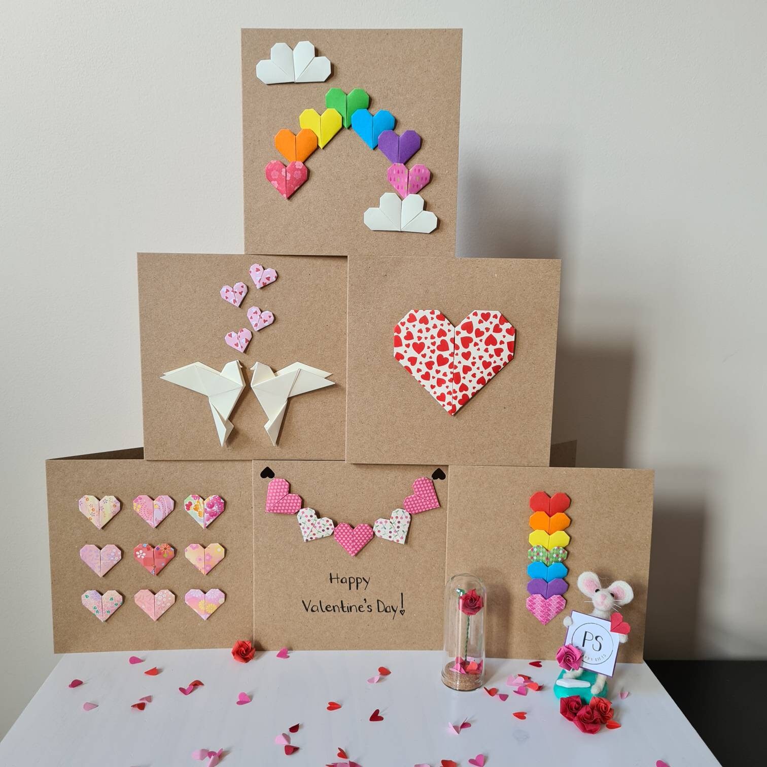 Rainbow Origami Card Origami Hearts Wedding Anniversary - Etsy