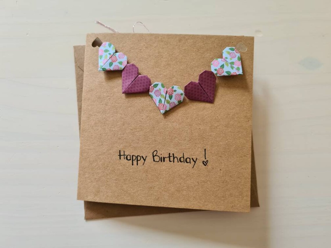 Handmade Origami Birthday Card Origami Hearts Personalised - Etsy UK