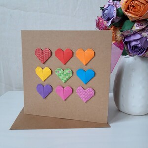 Rainbow Hearts Blank Origami Card, Birthday, Wedding, Mother's Day ...