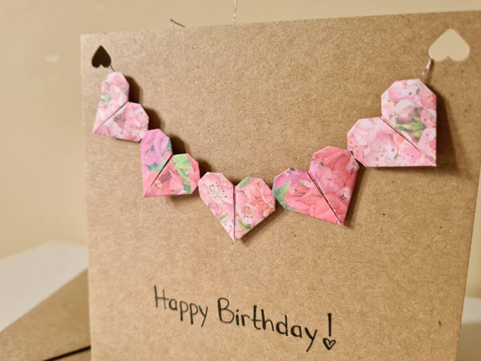 Happy Birthday Origami Hearts Spring Flowers Blank Card - Etsy
