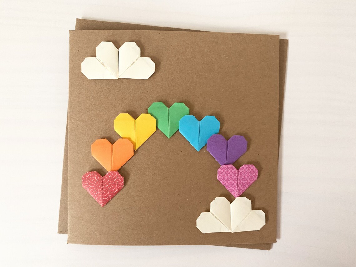 Rainbow Origami Card Origami Hearts Wedding Anniversary - Etsy