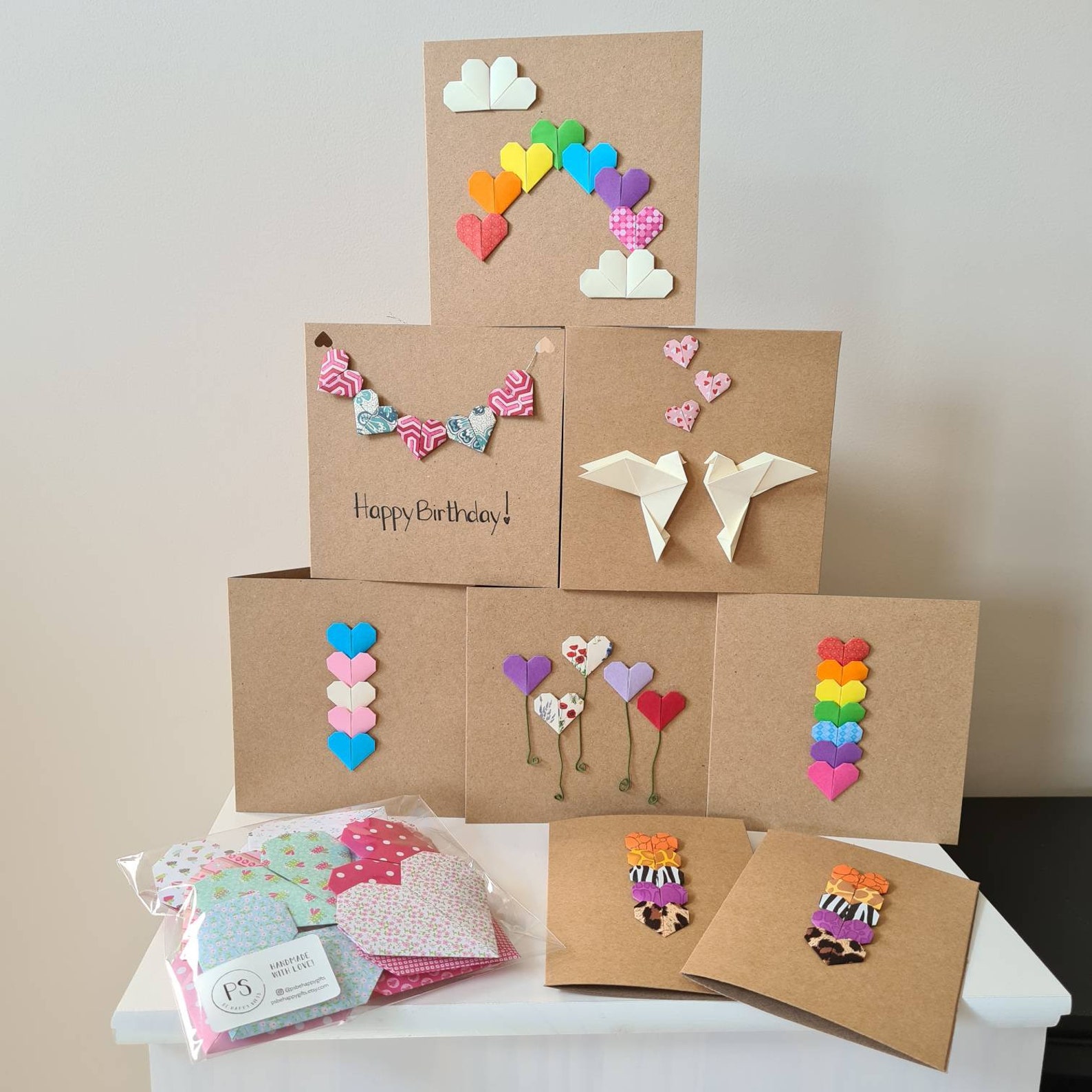 Rainbow Origami Card Origami Hearts Wedding Anniversary - Etsy