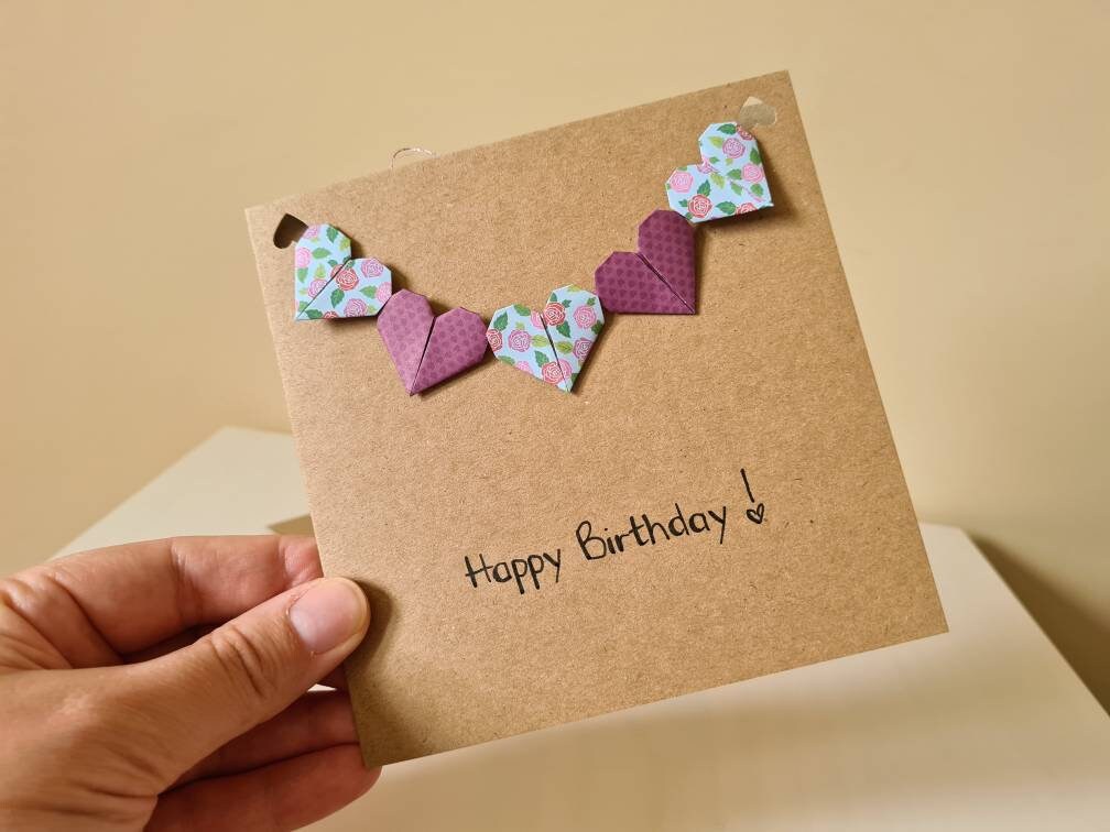 Handmade Origami Birthday Card Origami Hearts Personalised - Etsy