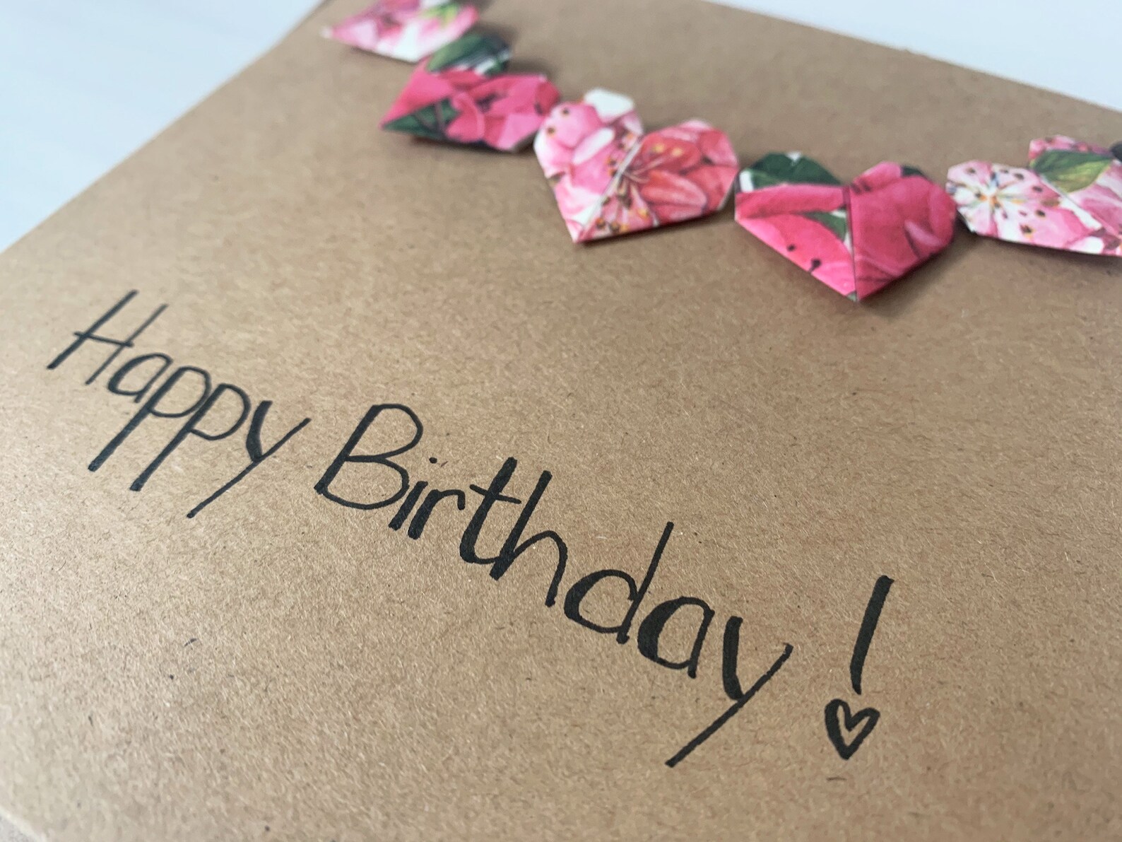 Happy Birthday Origami Hearts Spring Flowers Blank Card | Etsy