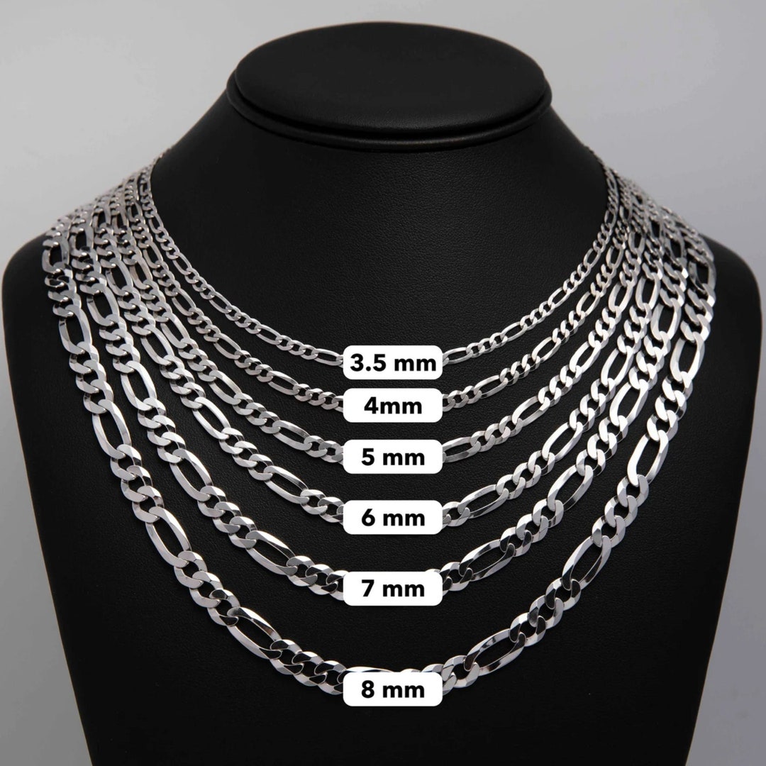 SOLID Sterling Silver 8mm Figaro Chain Necklace for Men and Women 8mm ...