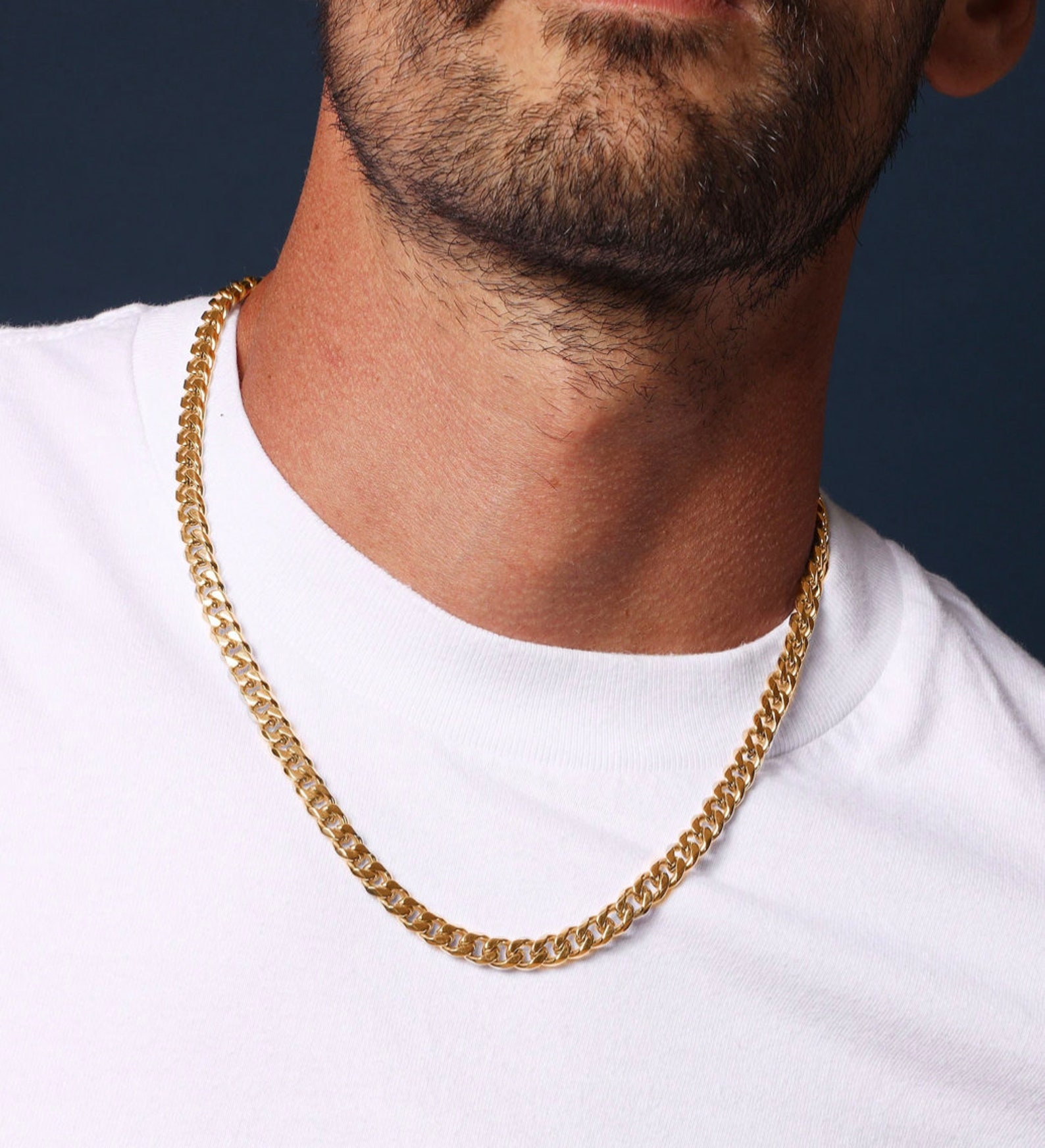 Men's Shiny 7mm Cuban Chain 14k Gold Platedcurb Cuban - Etsy