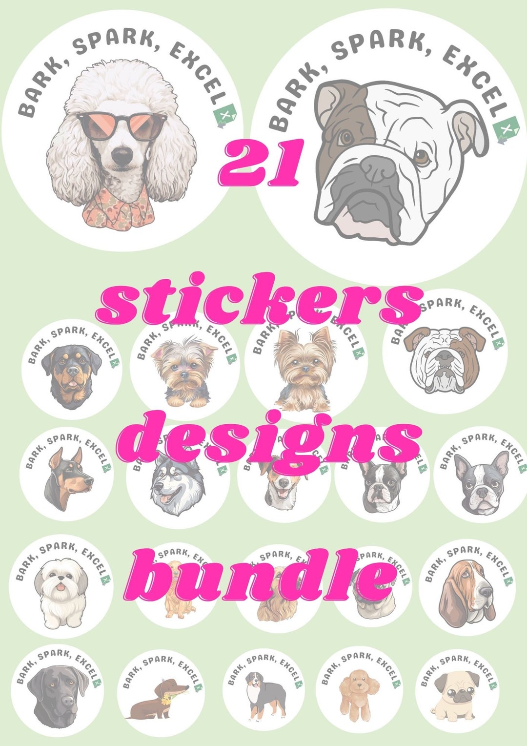 Bark,spark,excel,stickers Bundle,digital Product,png,stickers Designs ...