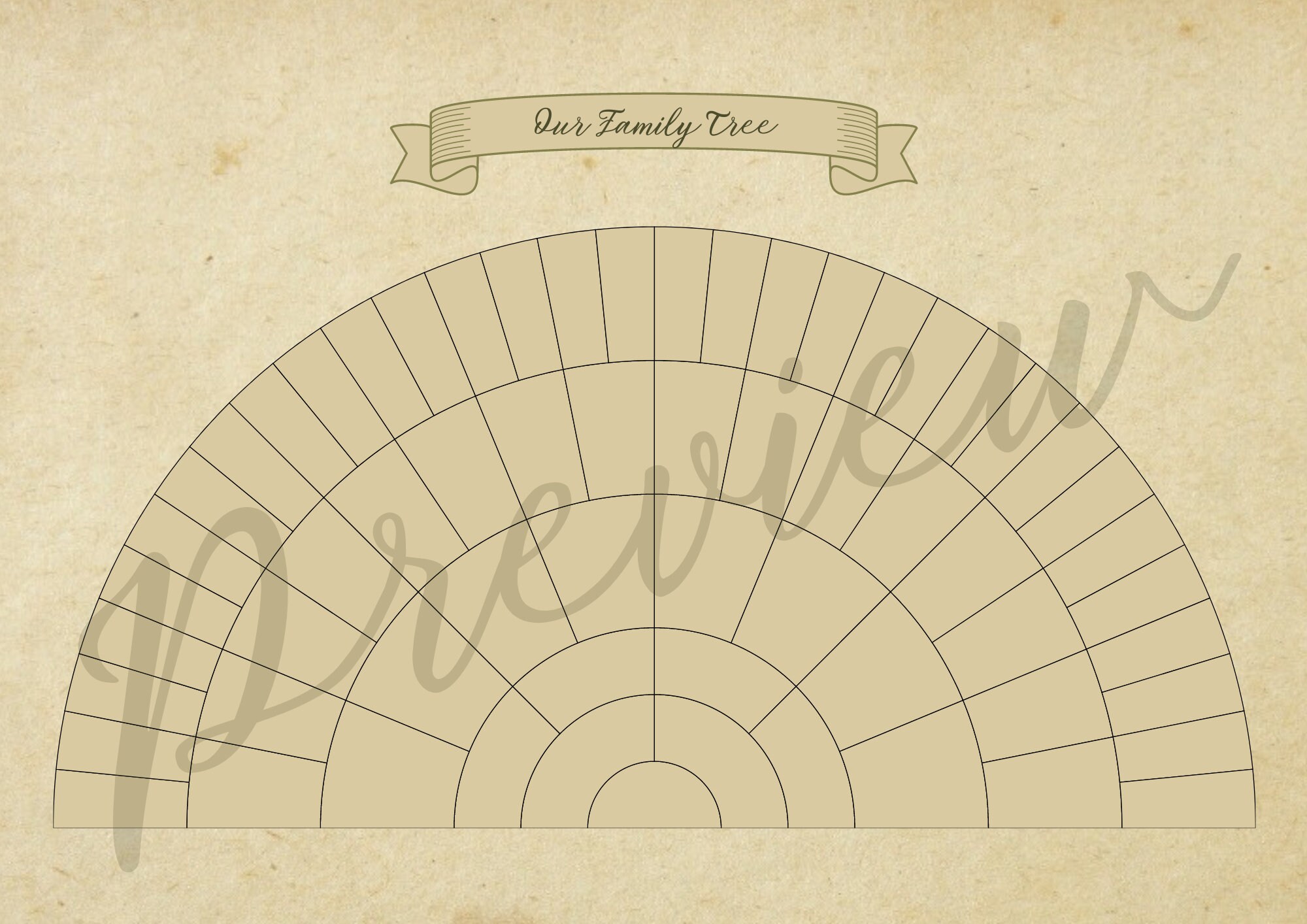 6 Generations Custom Family Tree Fan Chart INSTANT DOWNLOAD Template ...