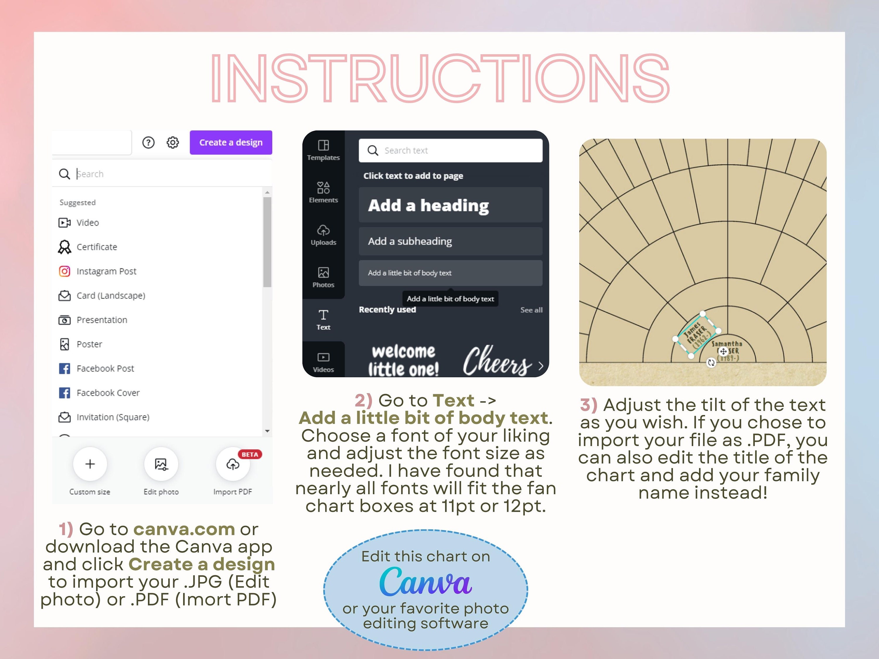 7 Generations Custom Family Tree Fan Chart INSTANT DOWNLOAD Template ...
