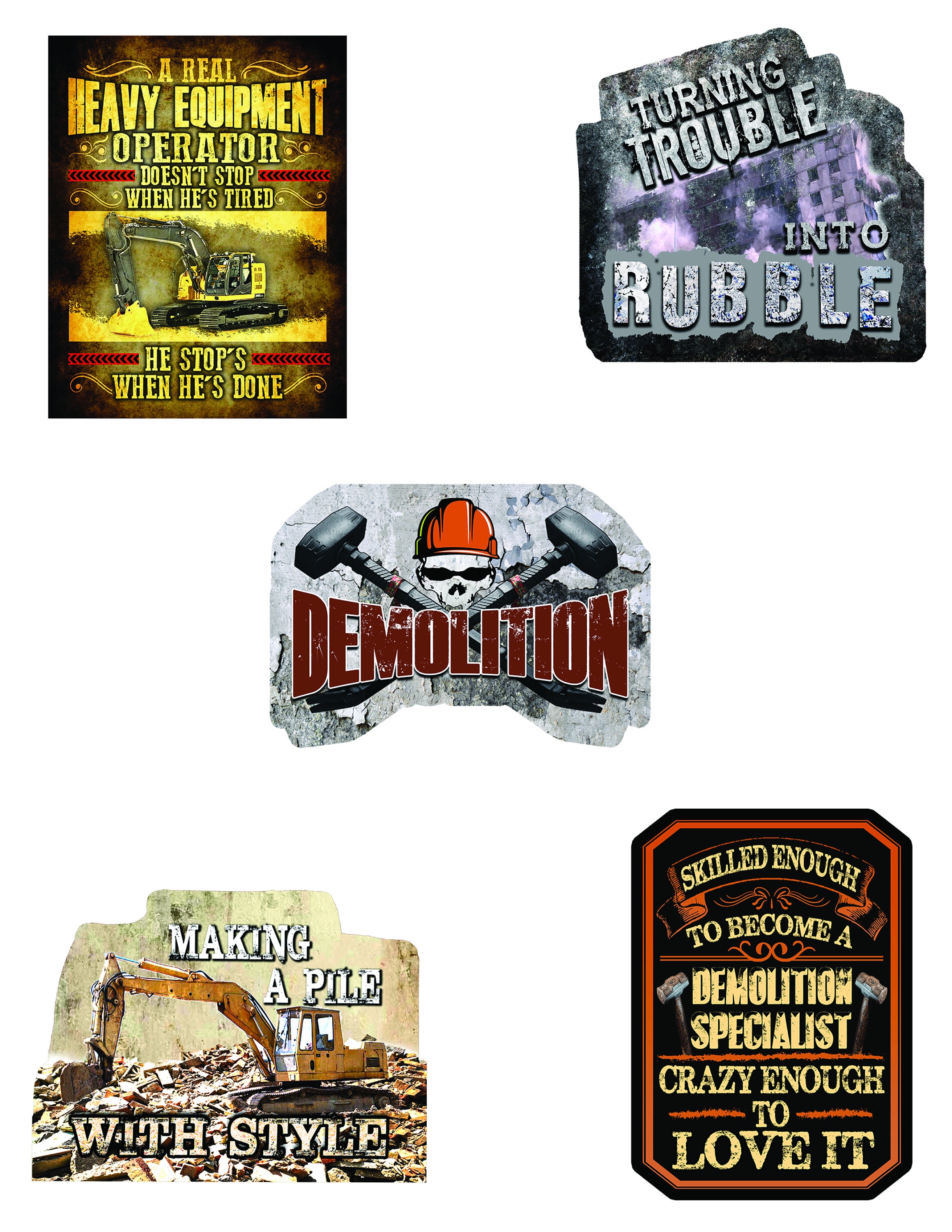 Demolition Stickers These Demo Stickers Include Excavators, Dump Trucks ...