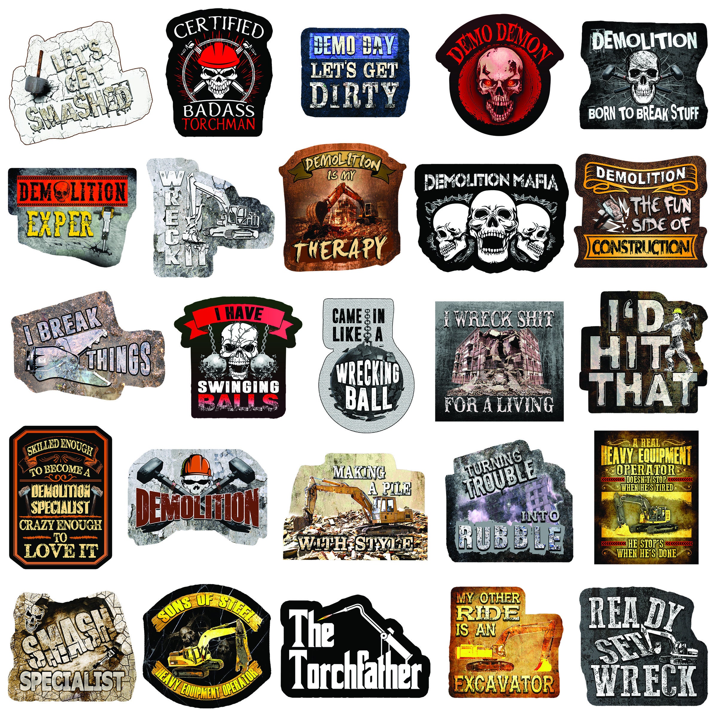 Demolition Stickers These Demo Stickers Include Excavators, Dump Trucks ...