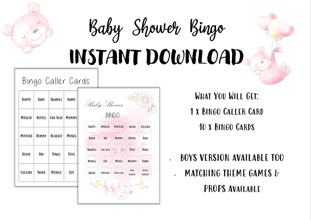 Baby Shower Bingo, Instant Download, Baby Shower Game, It's a Girl ...