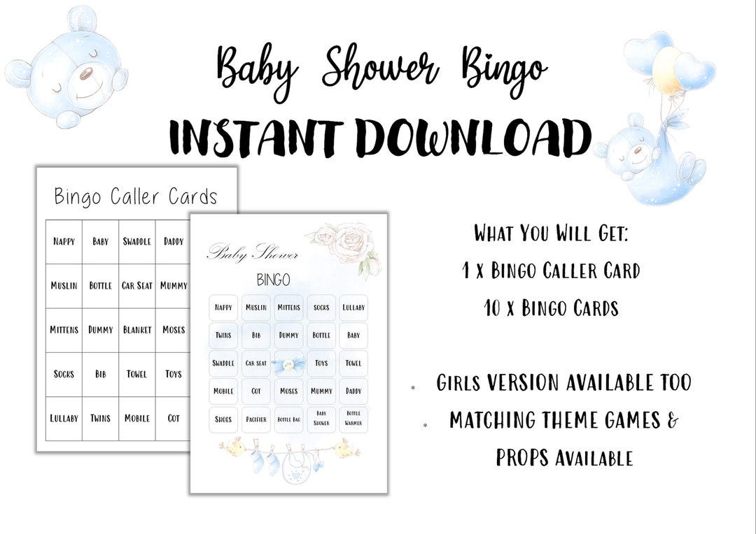 Baby Shower Bingo, Instant Download, Baby Shower Game, It's a Boy, Baby ...