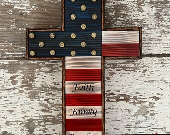 Faith Family Freedom American Flag Cross Christian Reusable Jute Burlap ...