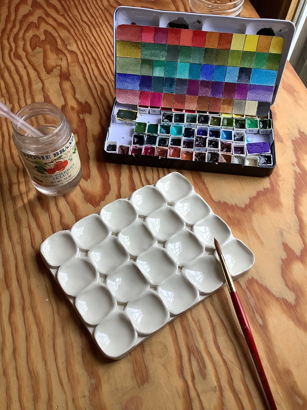 20 Well Ceramic Mixing Palette. Large, Deep Wells for Mixing Watercolor, Gouache, Ink, Acrylic ...