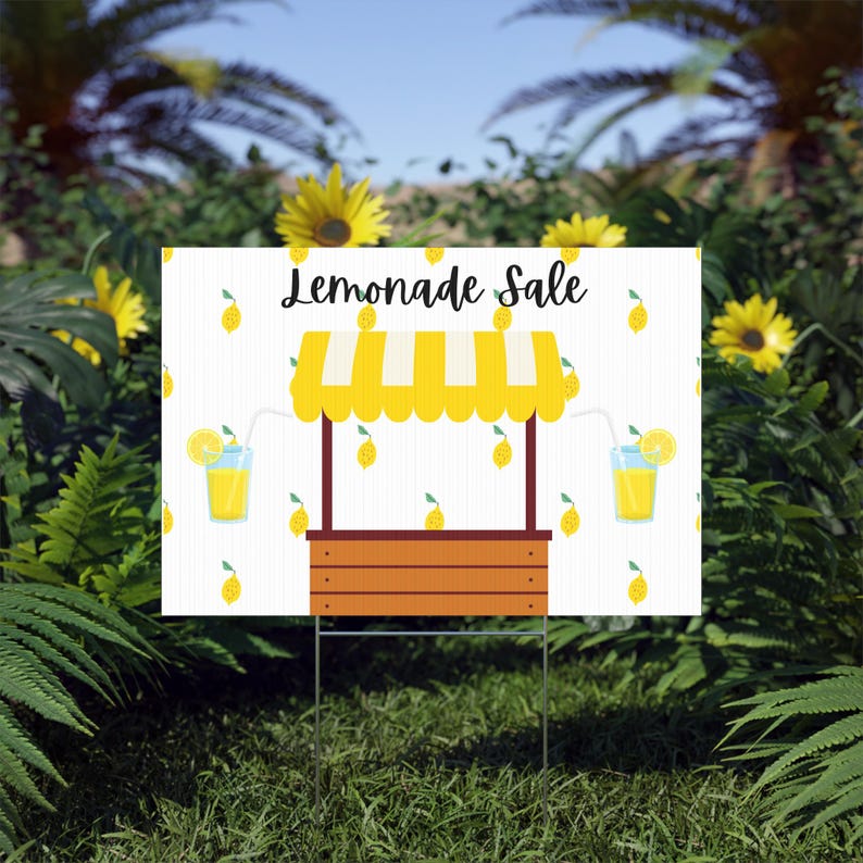 Lawn Sign, Cute Lemonade Sale Sign for Kids, Summer, Playful, Yard Sign ...