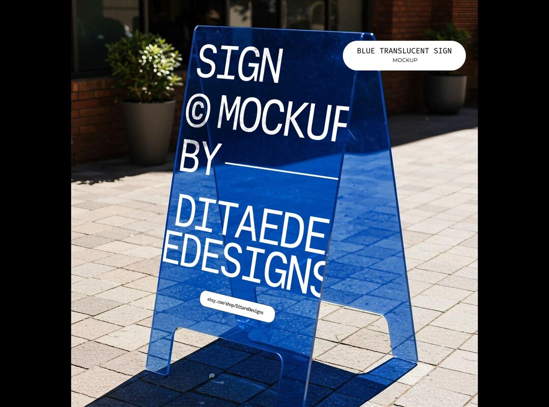 Blue Translucent Sign Mockup, Modern Acrylic Wall Sign PSD for Branding ...