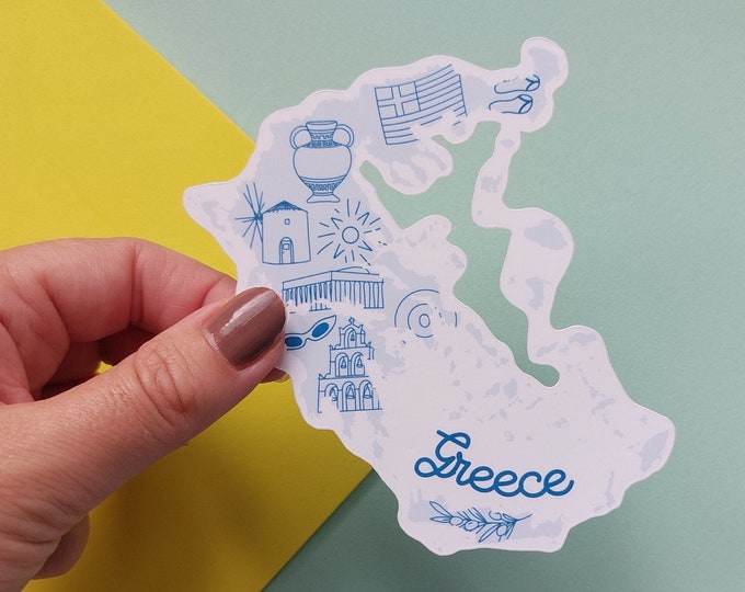 Greece Sticker - Waterproof Greece Map Sticker - Country Outline With ...