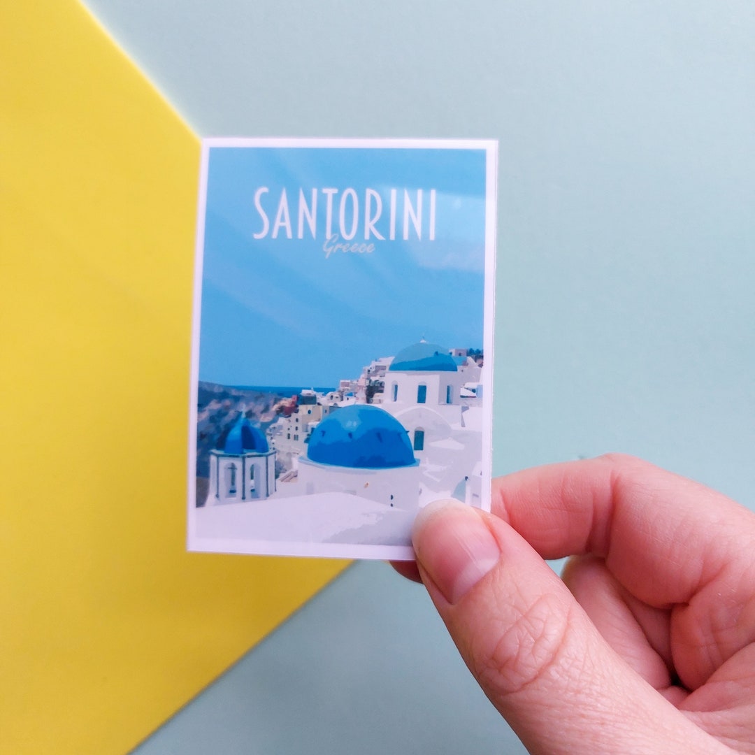 Santorini Sticker - Waterproof Greece Travel Poster Sticker - Retro ...
