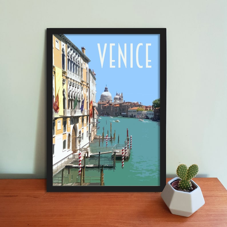 Venice Travel Poster Retro Vintage Style Italy Art Print - Etsy UK