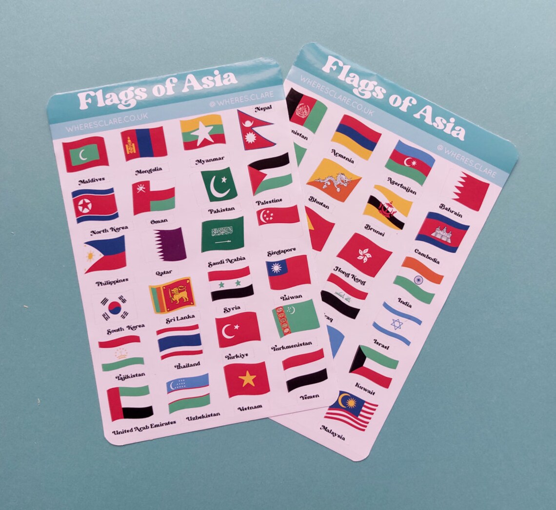Asia Flag Stickers, Flags of Asia, South East Asia, Stickers for Travel ...