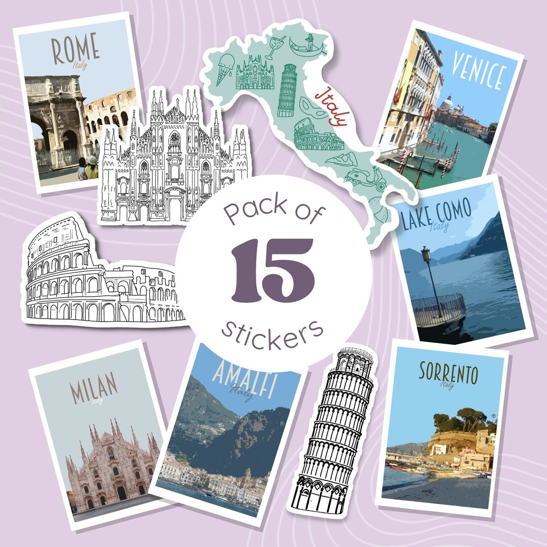 Italy Sticker Set Multipack of Waterproof Travel Stickers and Sticker ...