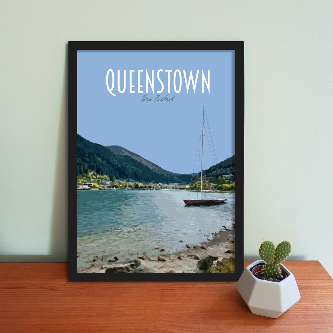 Queenstown Travel Poster - Retro Vintage Style New Zealand Art Print ...