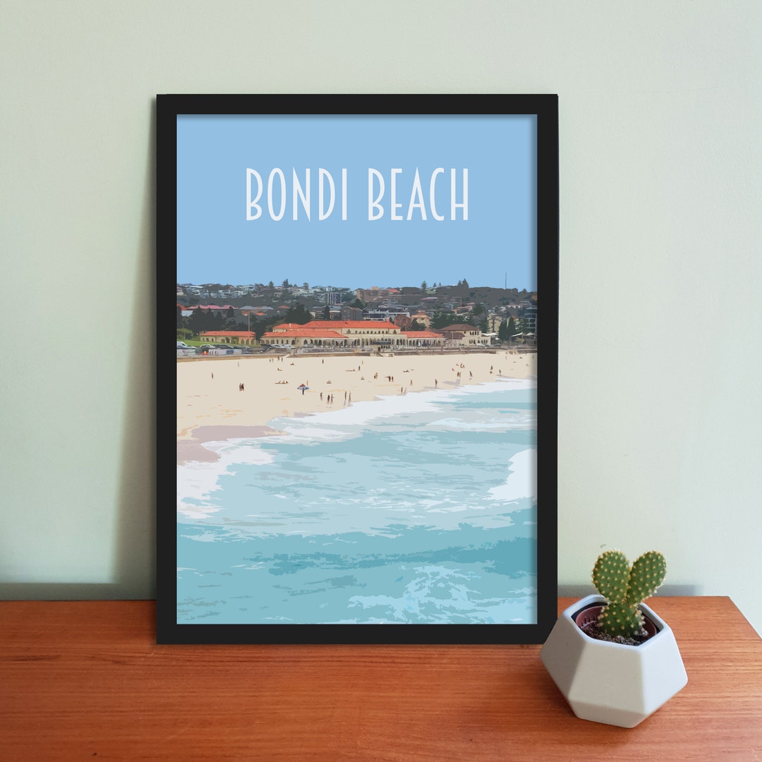 Bondi Beach Travel Poster - Retro Vintage Style Sydney Art Print ...