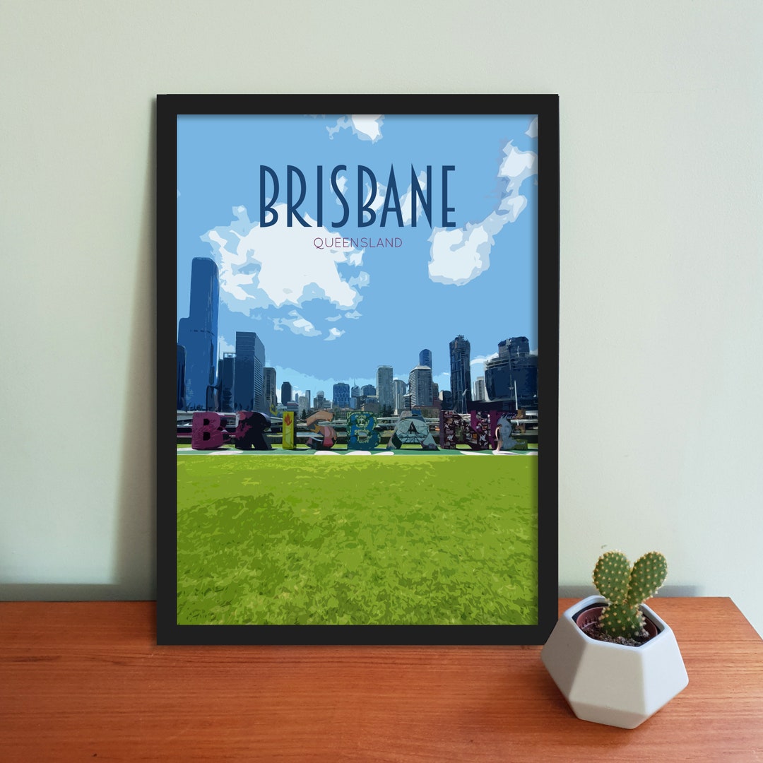 Brisbane Travel Poster Retro Vintage Style Brisbane Art Print, Artwork ...