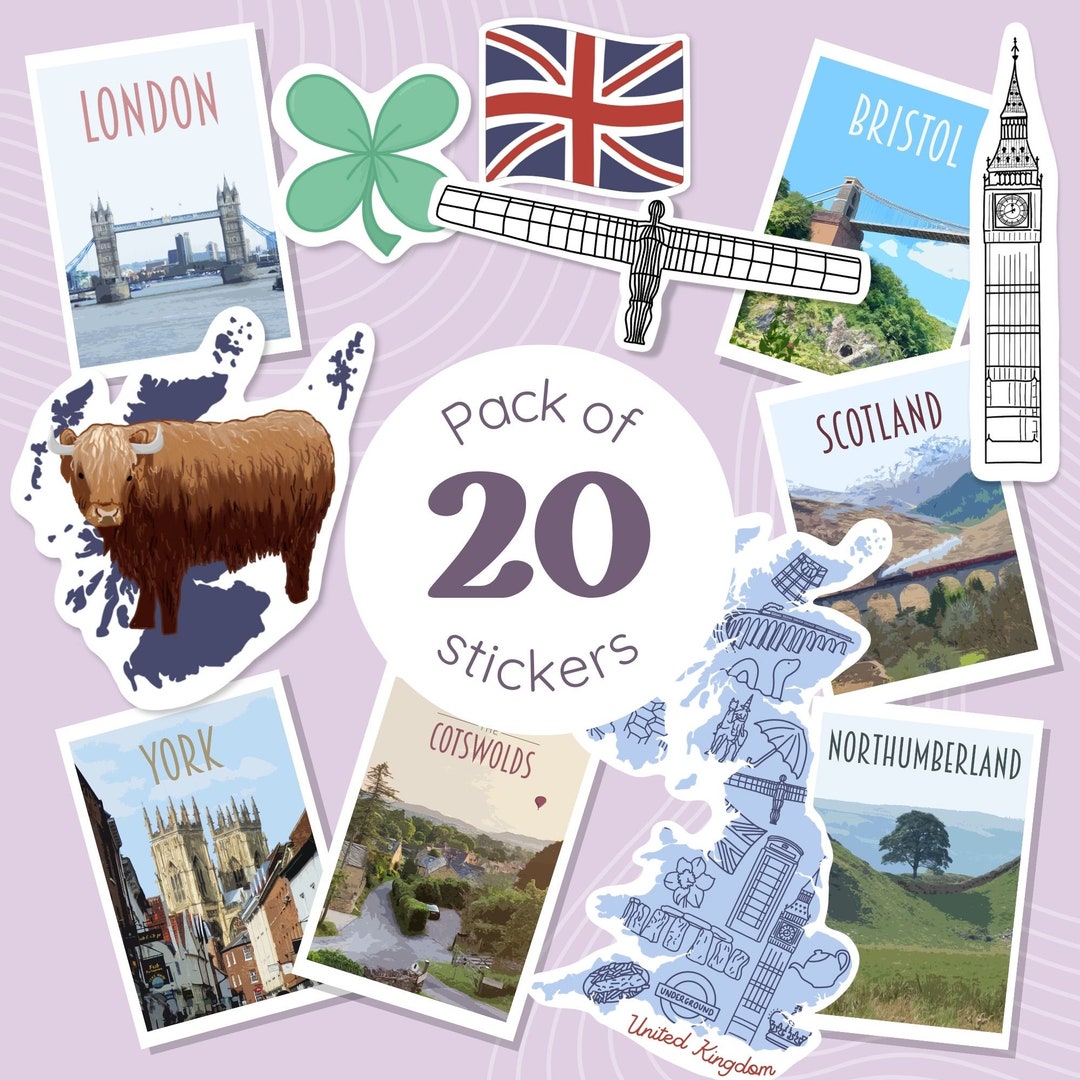 UK Sticker Set - Multipack of Waterproof Travel Stickers and Sticker ...