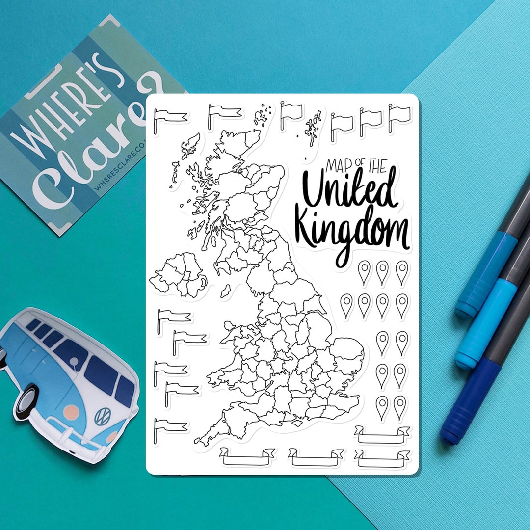 UK Map Outline Sticker - Colour-in Map, Travel Scrapbook Sticker ...