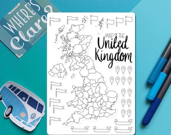 UK Map Outline Sticker - Colour-in Map, Travel Scrapbook Sticker ...