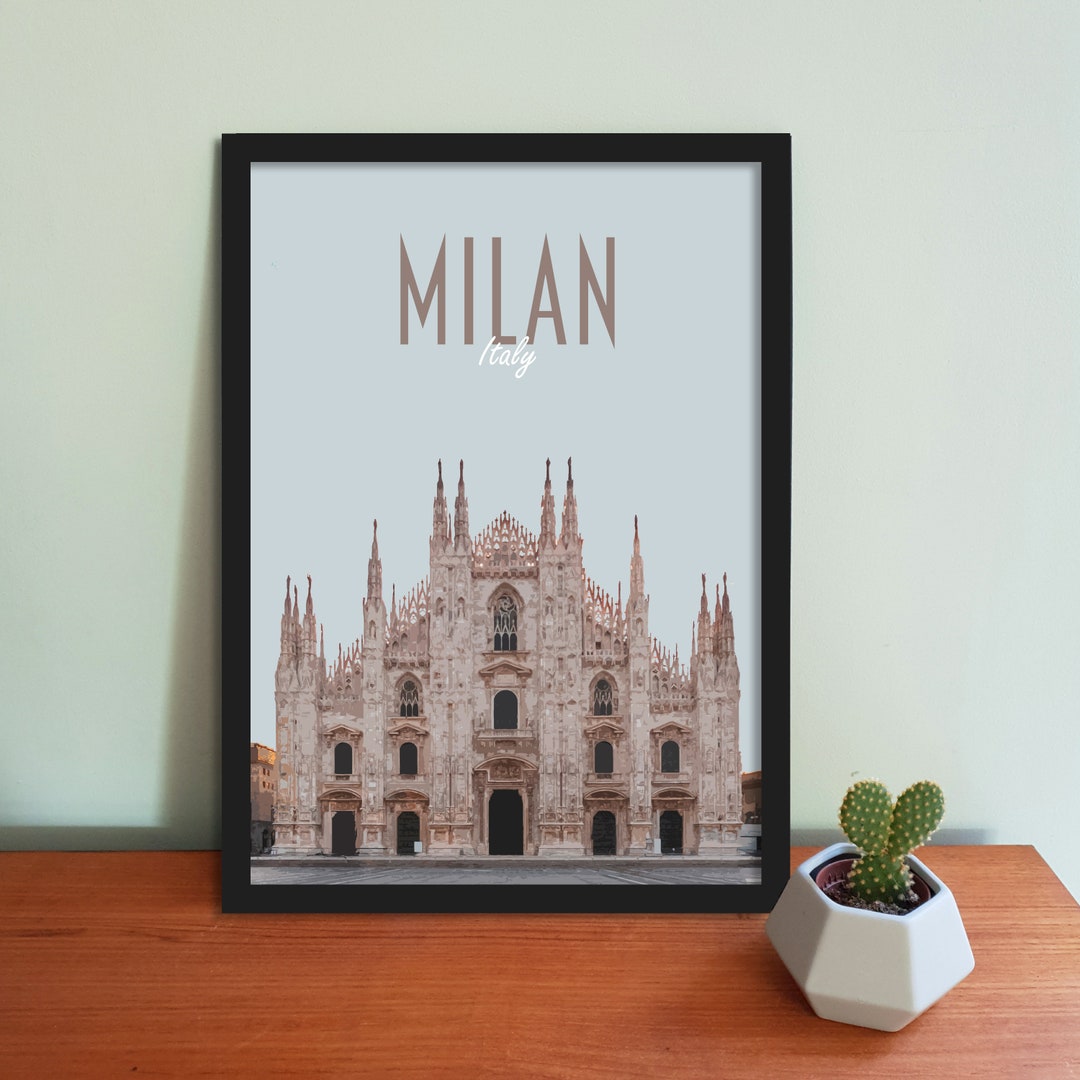 Milan Travel Poster - Retro Vintage Style Italy Art Print, Artwork ...