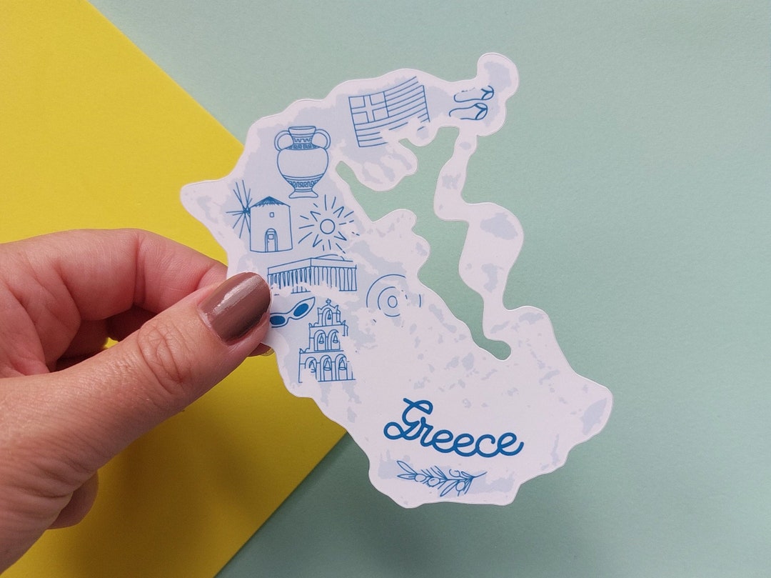 Greece Sticker Waterproof Greece Map Sticker Country Outline With Icons ...