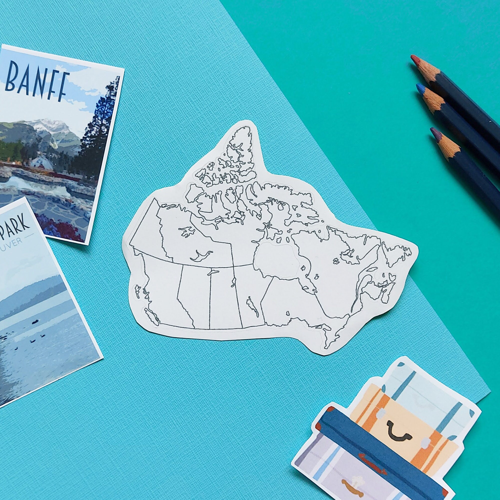 Canada Map Outline Sticker Colour-in map travel scrapbook | Etsy