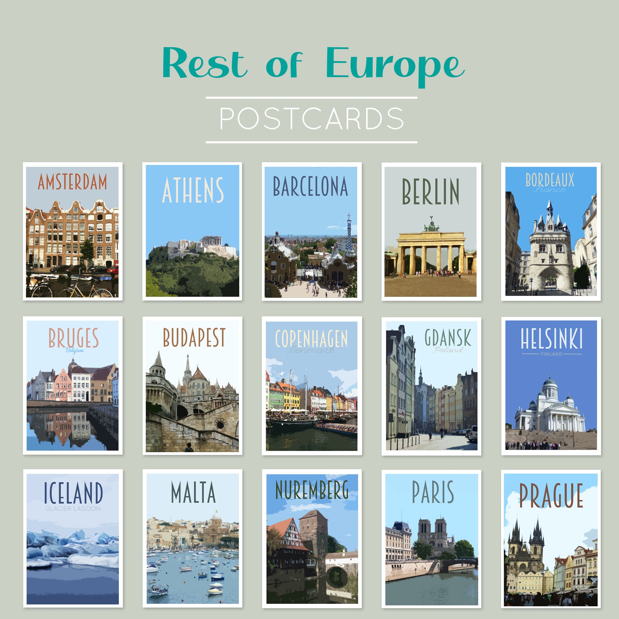 Travel Postcards Pack Retro Vintage Style Cities Postcard - Etsy UK