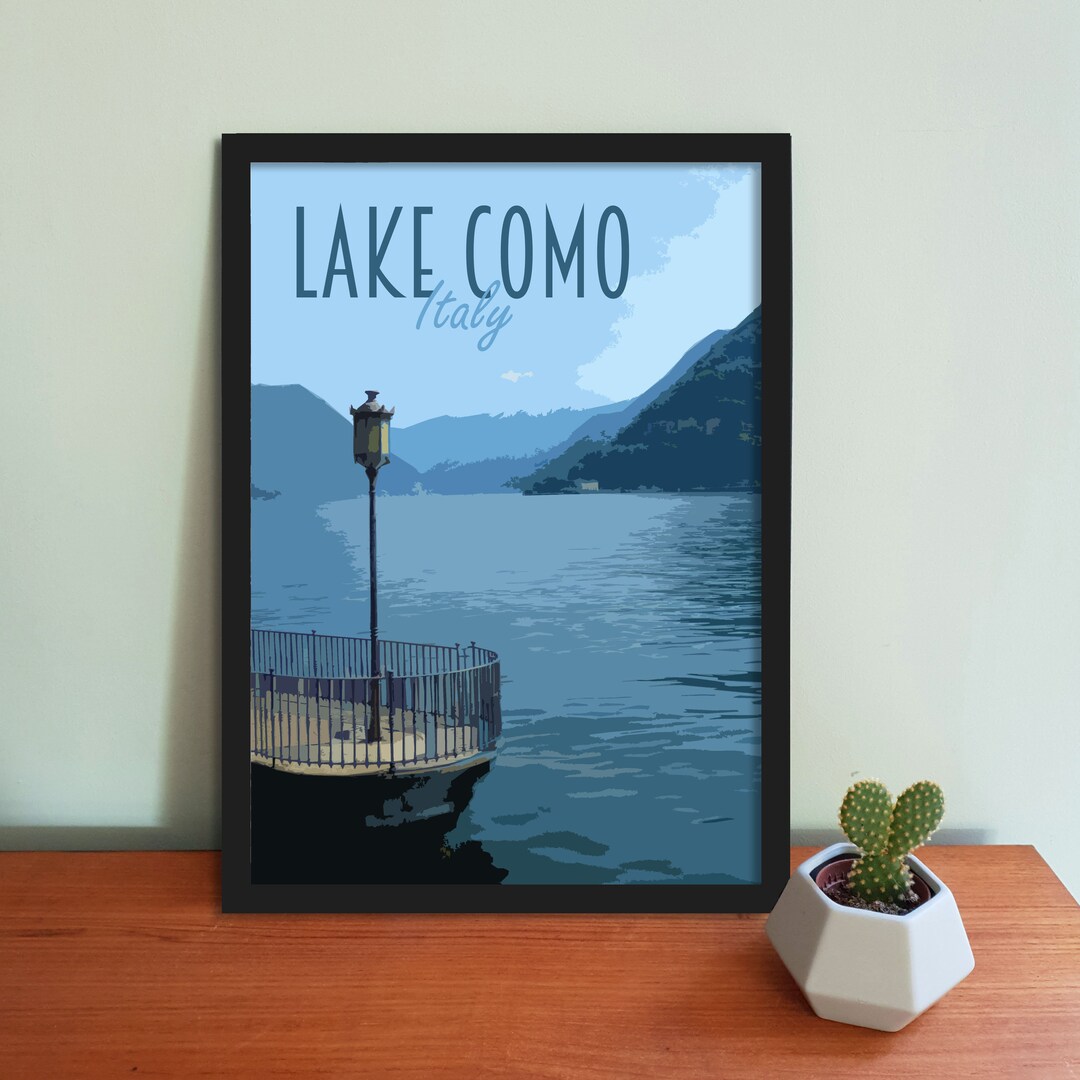 Lake Como Travel Poster - Retro Vintage Style Italy Art Print, Artwork ...