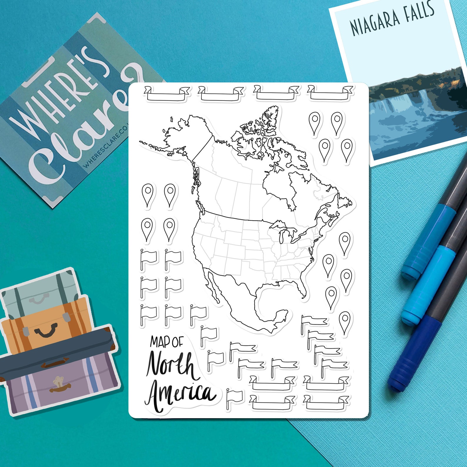 North America Map Outline Sticker Colour-in Map Travel - Etsy