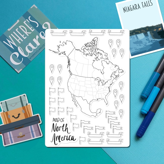 North America Map Outline Sticker Colour-in Map Travel - Etsy