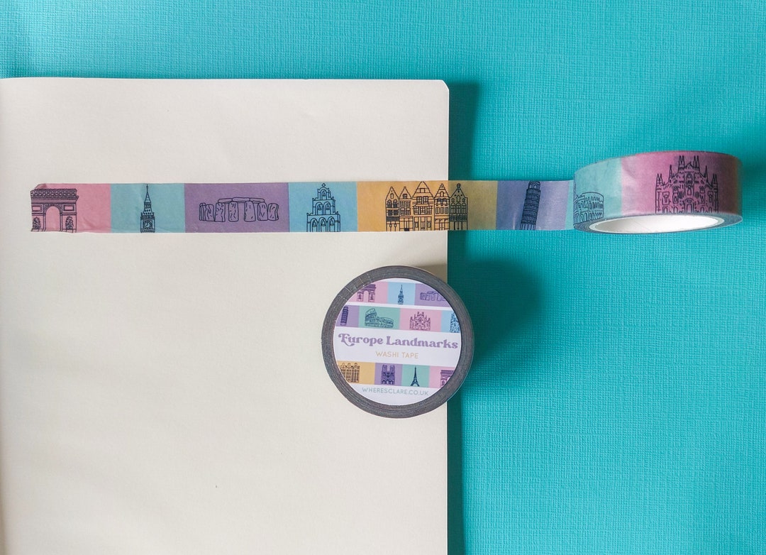 Europe Landmarks Washi Tape, 10 Metres, Pastel Washitape, Travel Themed ...